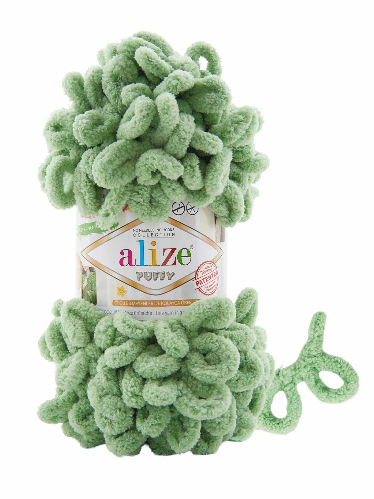 Пряжа Puffy (Alize), салатовый - 299, 100% микрополиэстер, 5 мотков, 100 г, 9.5 м.