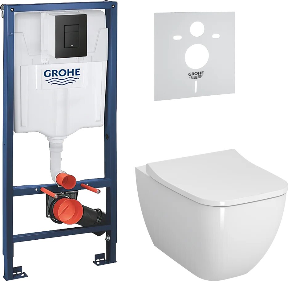 Комплект 4 в 1 Унитаз подвесной VitrA Shift 7742B003-0075 белая глянцевая / Сиденье Integra Square 191-003-009 с микролифтом / Звукоизоляция Grohe 37131000, Инсталляция с кнопкой Solido 38811KF0 цвет