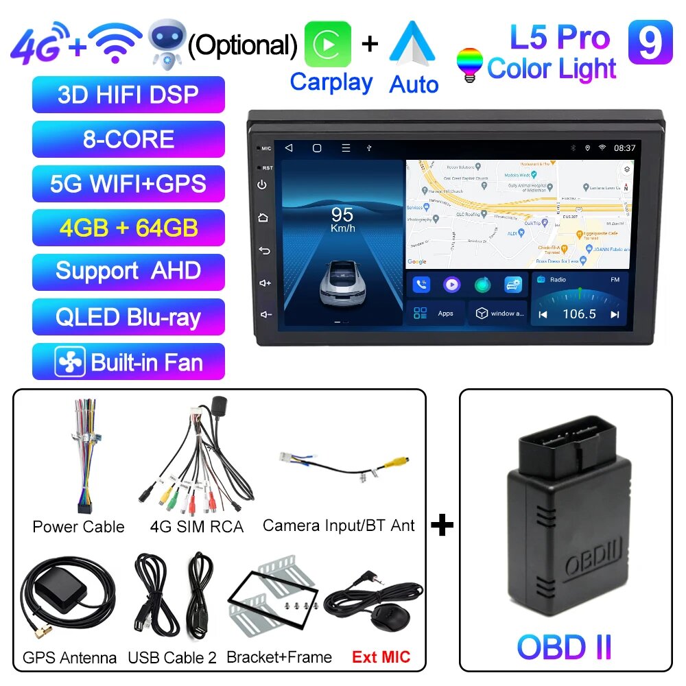 Мультимедийная магнитола LEHX, мультимедийная стерео-система на Android 13, с 8 L5Pro(4-64GB)OBD