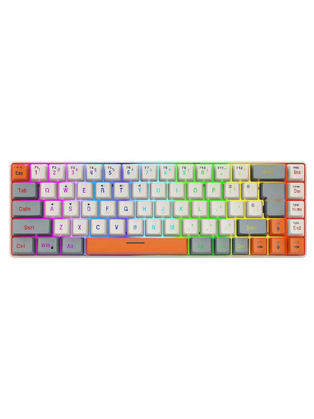 ARGB Backlits Gaming Keyboard 68Keys, Ergonomic USB Wire Keyboard with Detachable USB Type C Cable for PC Users