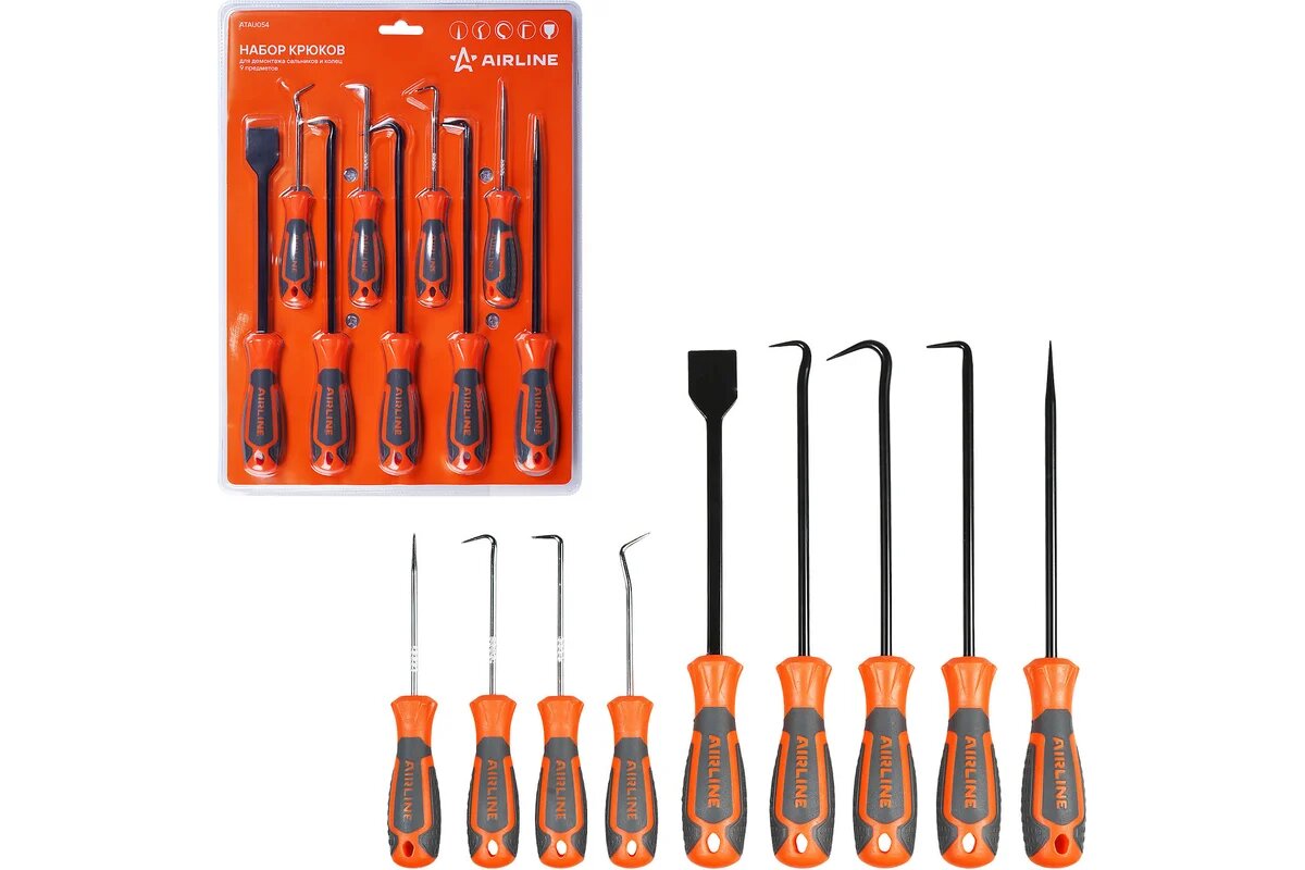 AIRLINE Набор крюков для демонтажа сальников и колец 9 шт ATAU054 и агрегатов