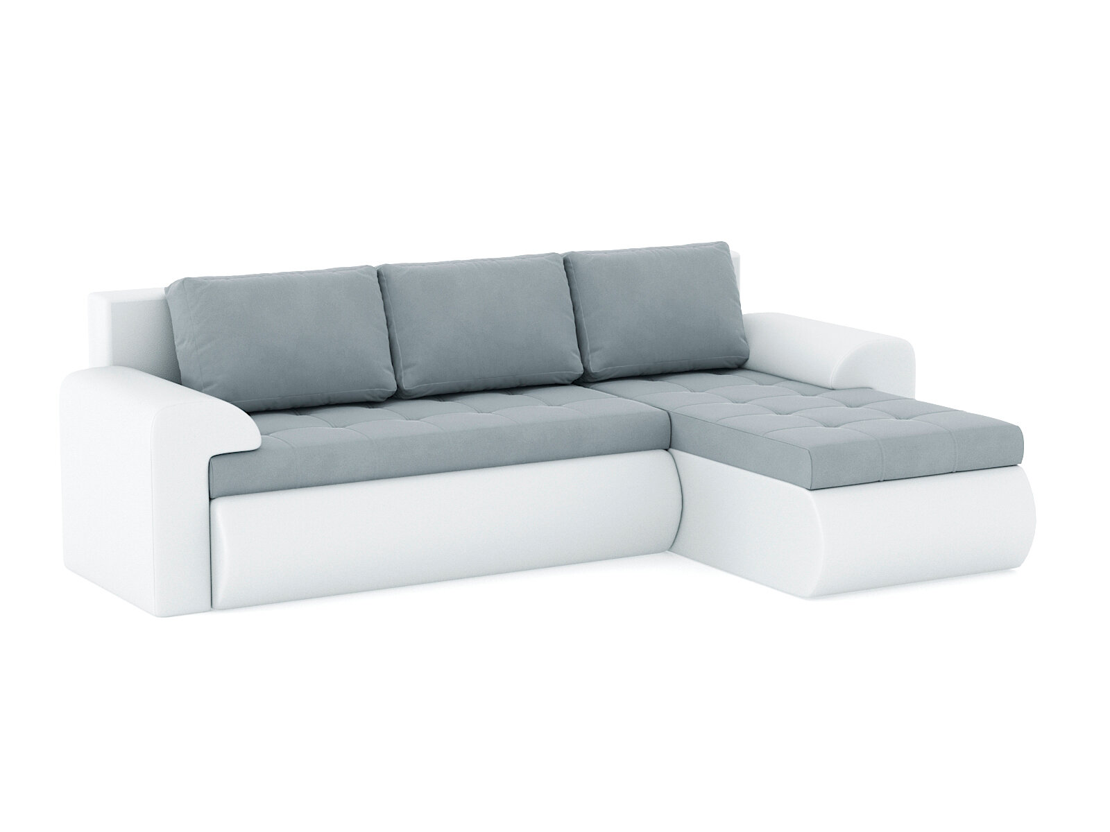 Угловой диван Кормак Цезарь без подлокотников, еврокнижка, угол левый/правый, велюр Зара Маус 12/ кожзам белый