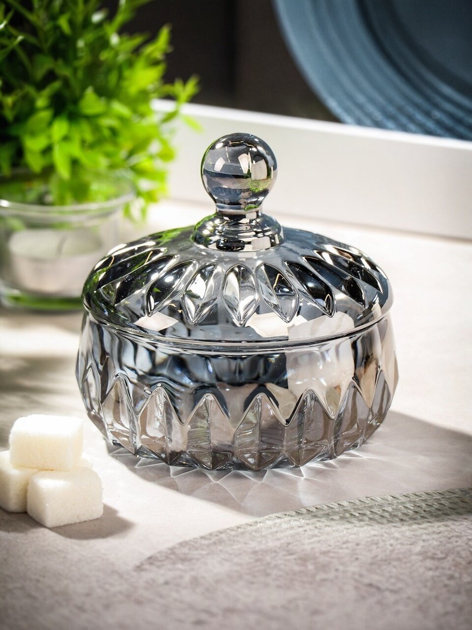 Сахарница стекло, 10.7х10.7 см, 290 мл, графит, Лотос