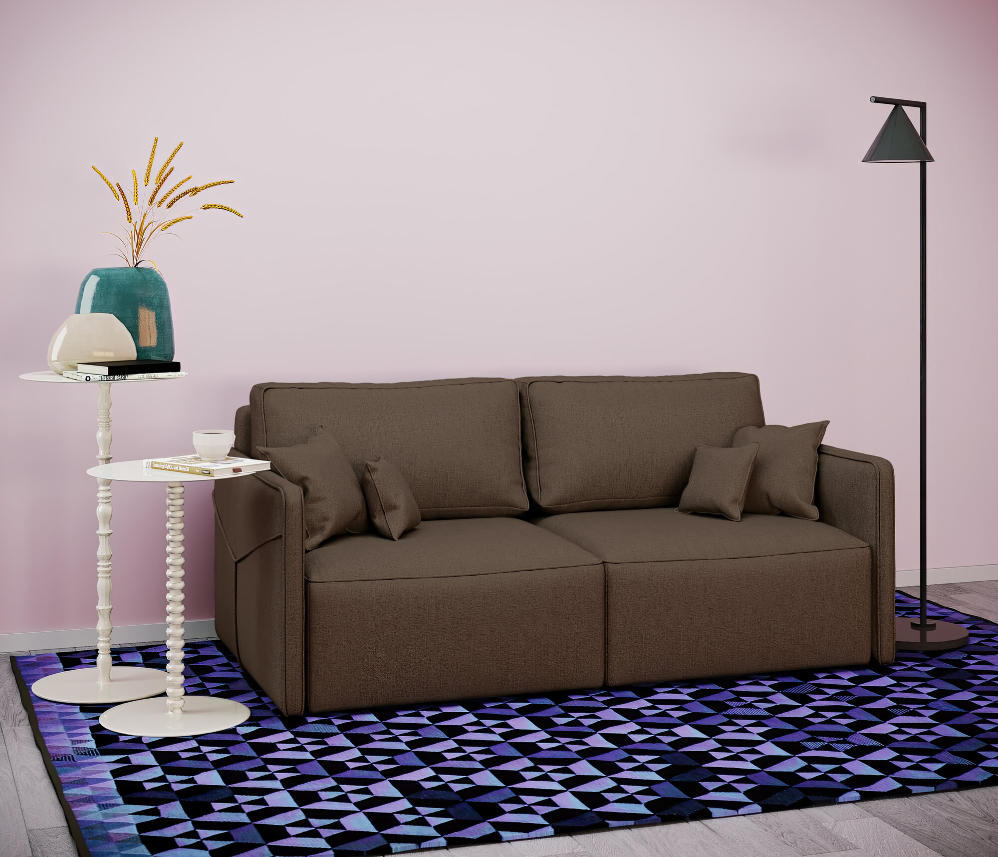 Диван прямой Кьянти, еврокнижка, рогожка саванна шоколад, ППУ