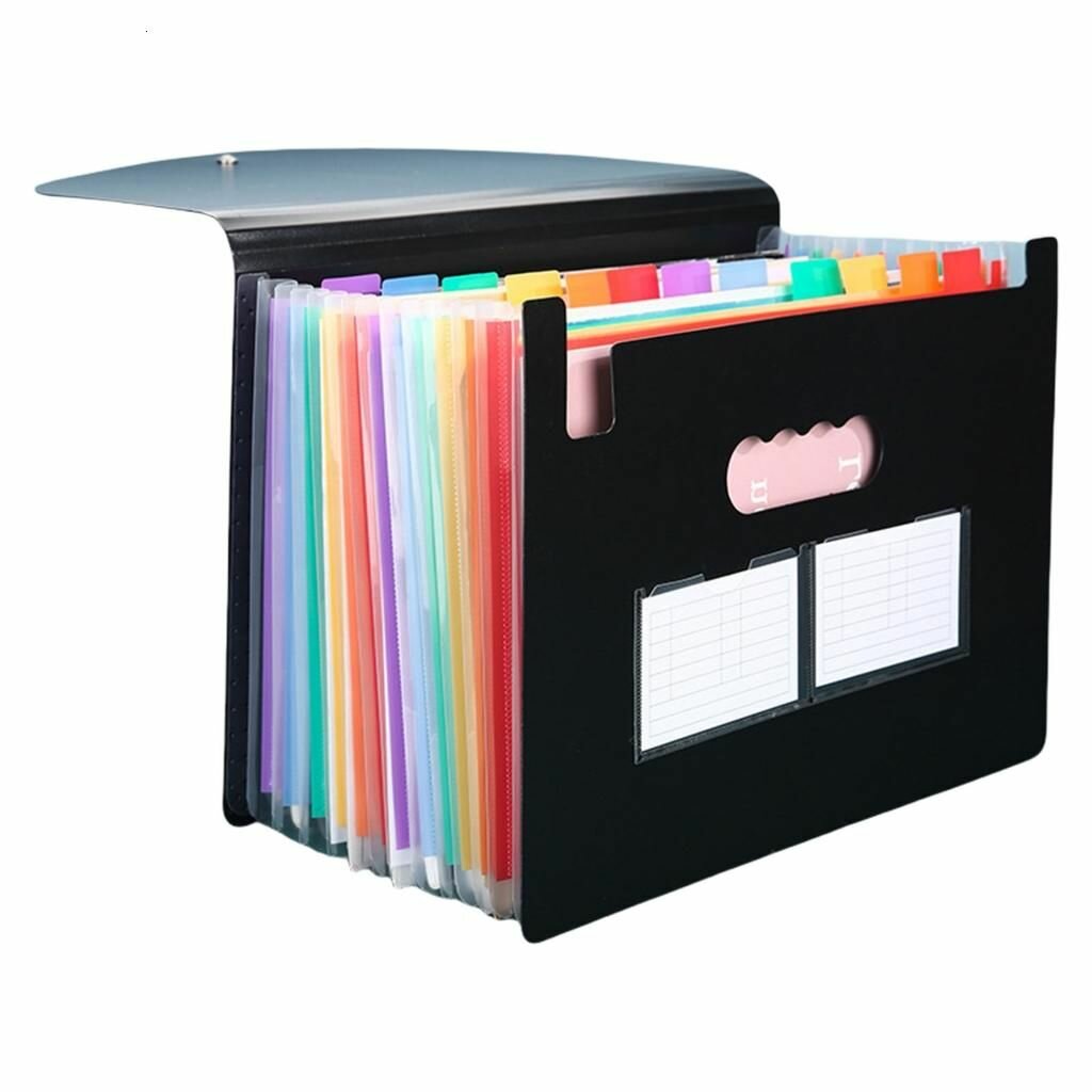 Папка-аккордеон А4 с карманами, Внутренняя черная радуга - 25 сеток и 18 линий