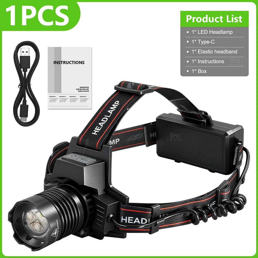 Налобный фонарь 365 Нм УФ, фиолетовый свет