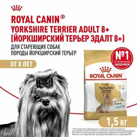 ROYAL CANIN YORKSHIRE TERRIER ADULT 8+ 2 шт по 1,5 кг корм для собак породы йоркширский терьер в возрасте от 8 лет