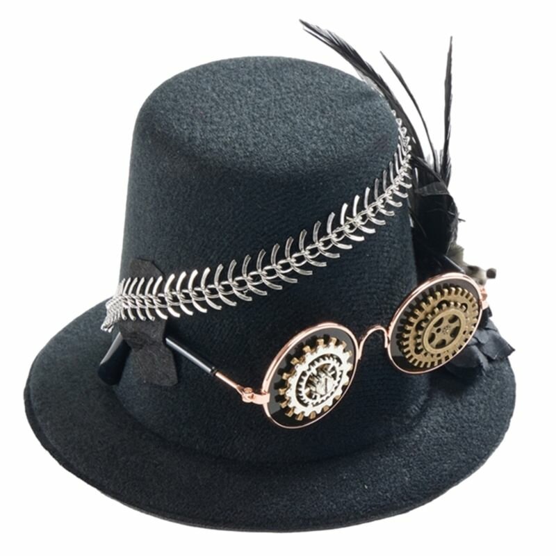 Очки в стиле стимпанк, маленький цилиндр, заколка для волос-черный