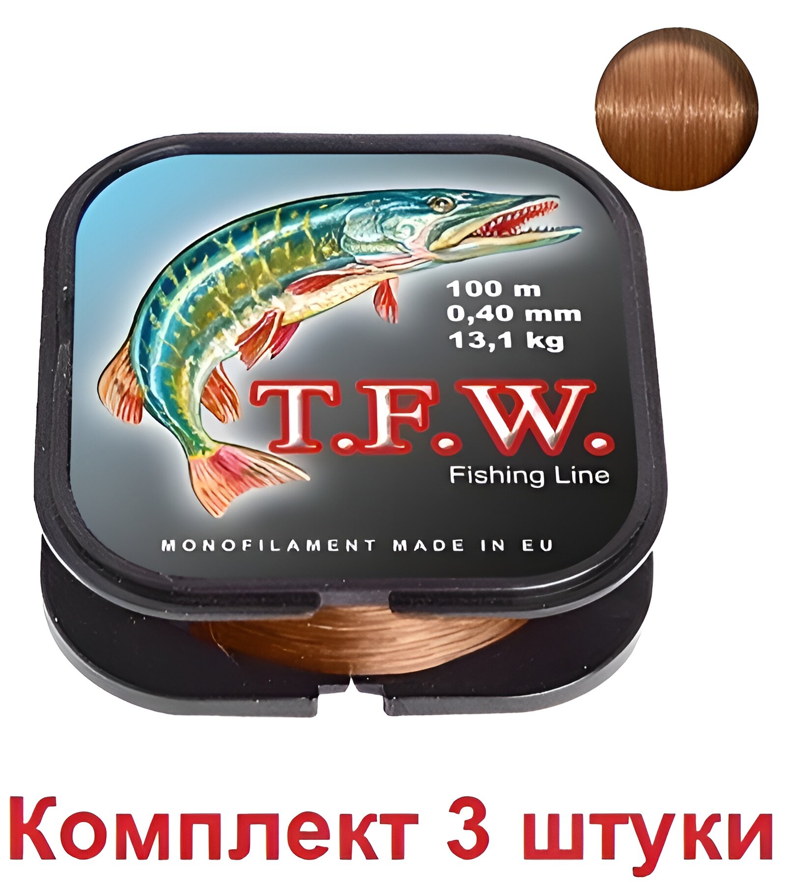 Леска для рыбалки Aqua "T.F.W.", диаметр 0.4 мм, 100 м, 3 шт.