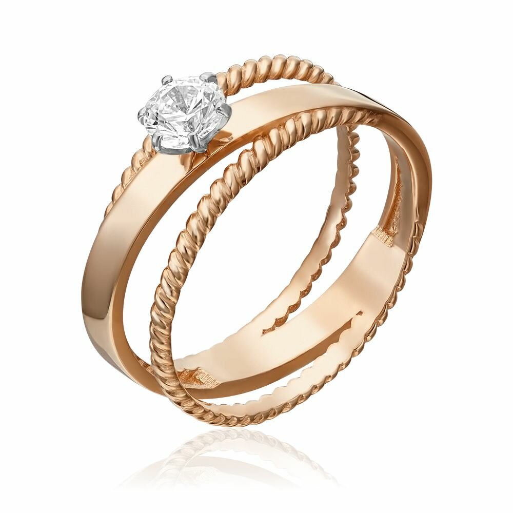 Кольцо, комбинированное золото, 585 проба, родирование, фианит