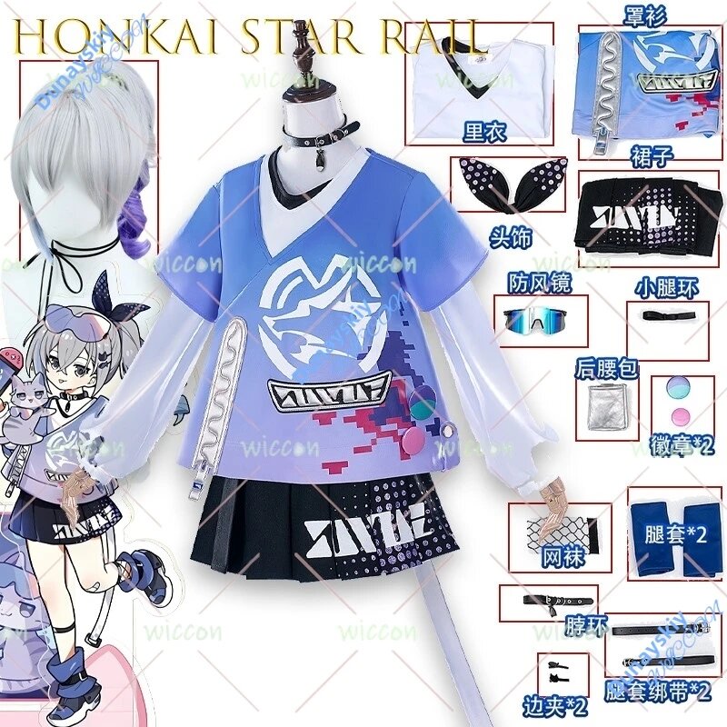 Карнавальный костюм Серебряный Волк из Honkai Star Rail М, suit wig