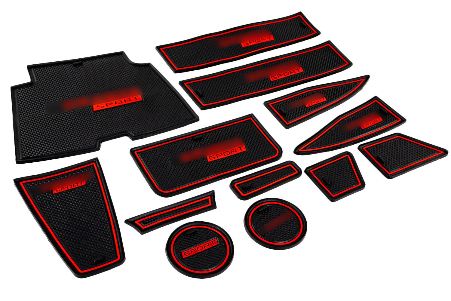 Комплект черно-красных силиконовых ковриков панели приборов и консоли нового образца на Лада Гранта FL