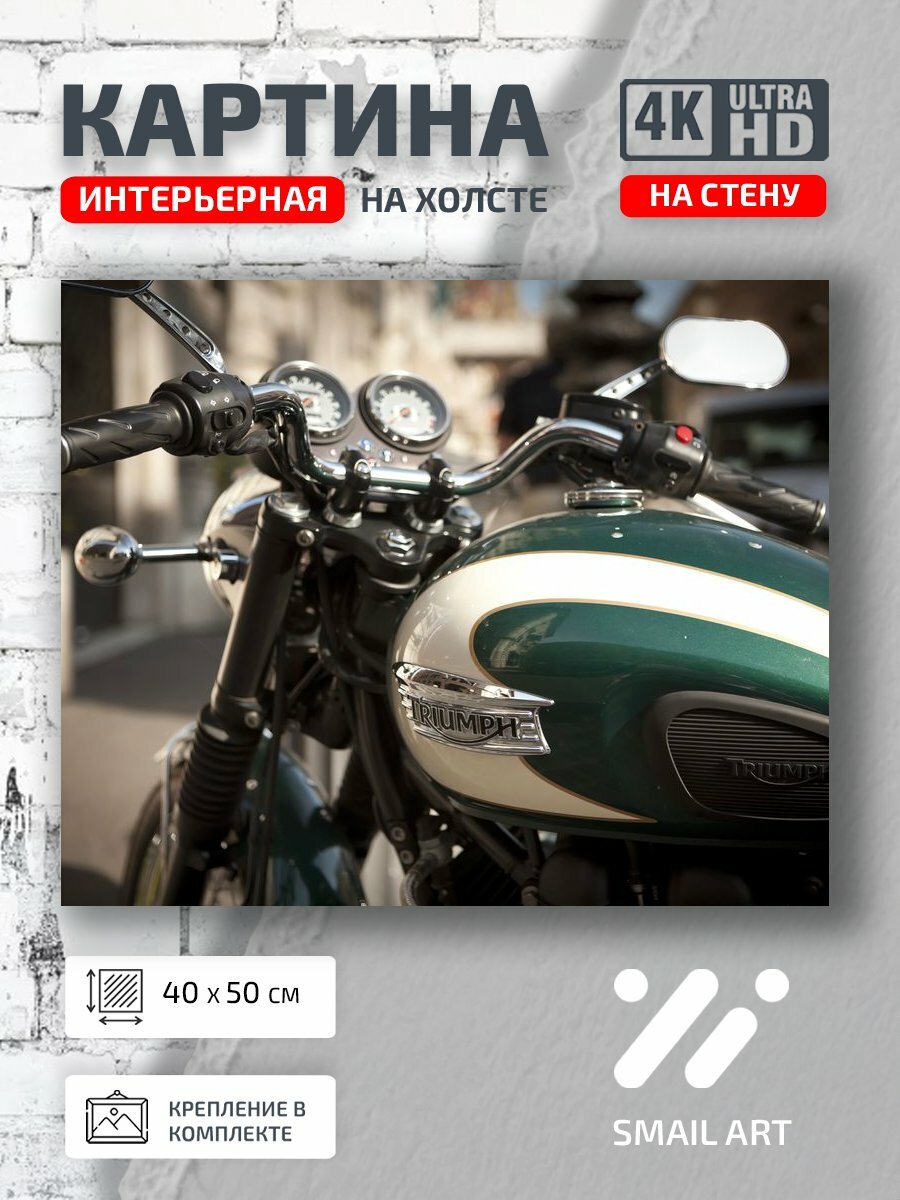 Картина на холсте интерьерная 40 на 50 на стену Мотоцикл Triumph для студии авто дизайн