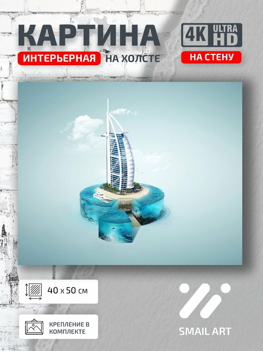 Картина на холсте интерьерная 40 на 50 на стену Остров Abstract для салона красоты интерьер
