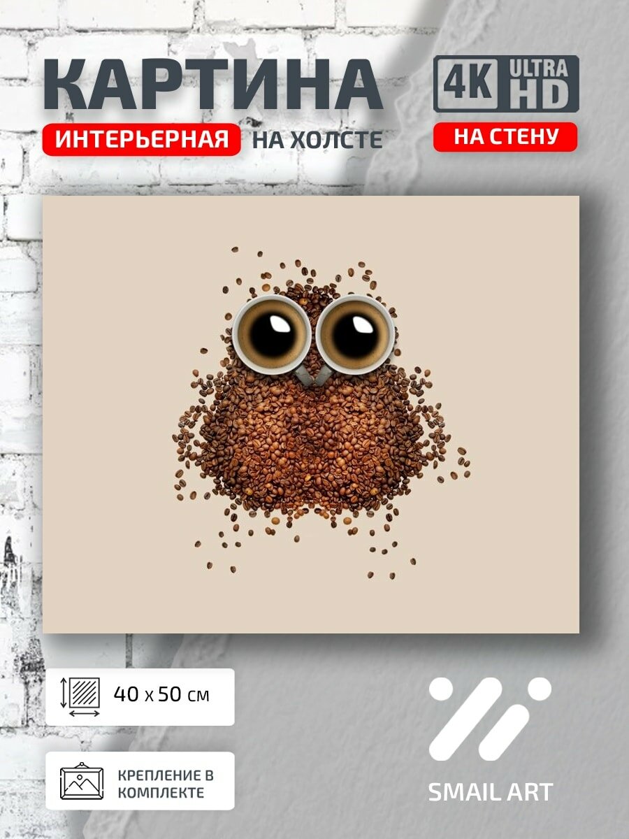 Картина на холсте интерьерная 40 на 50 на стену зерна Сова для спальни атмосфера
