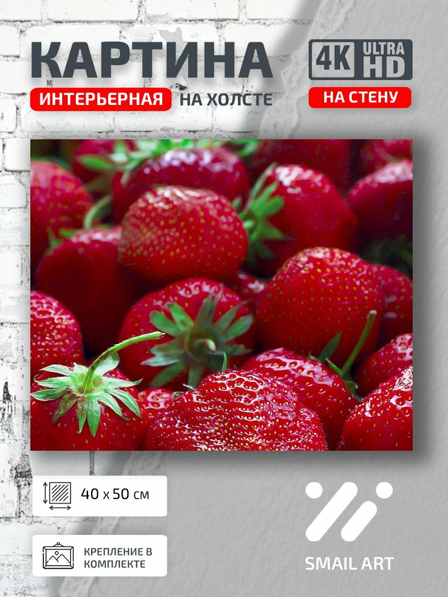 Картина на холсте интерьерная 40 на 50 на стену Клубника Food для офиса кулинария интерьер