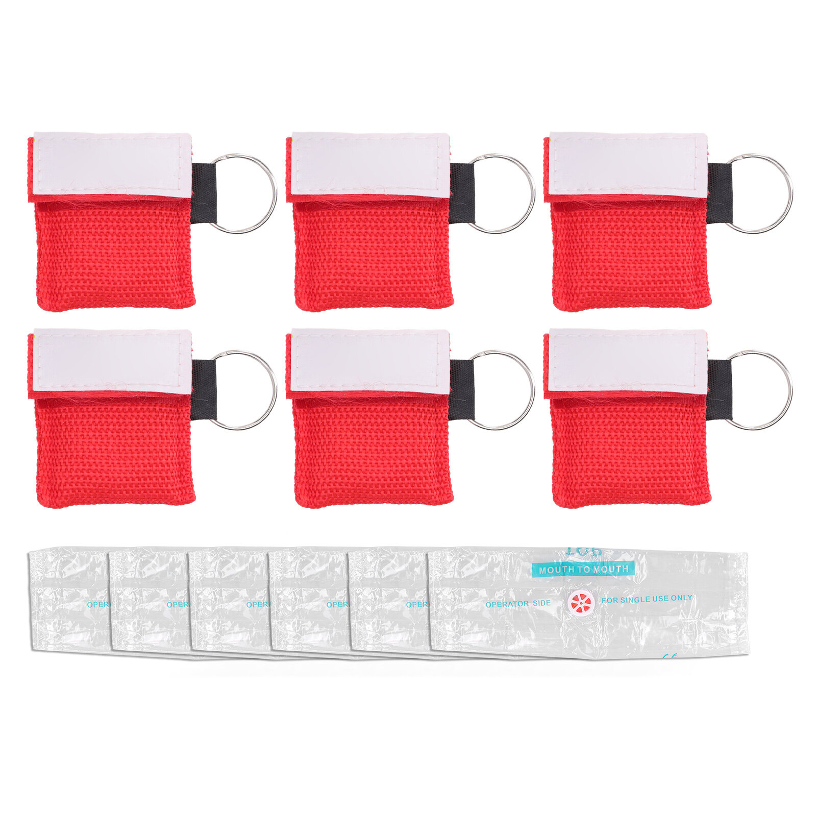 6pcs CPR Resuscitator Keychain One Way Valve Emergency Face Shield for Better Breathing Red