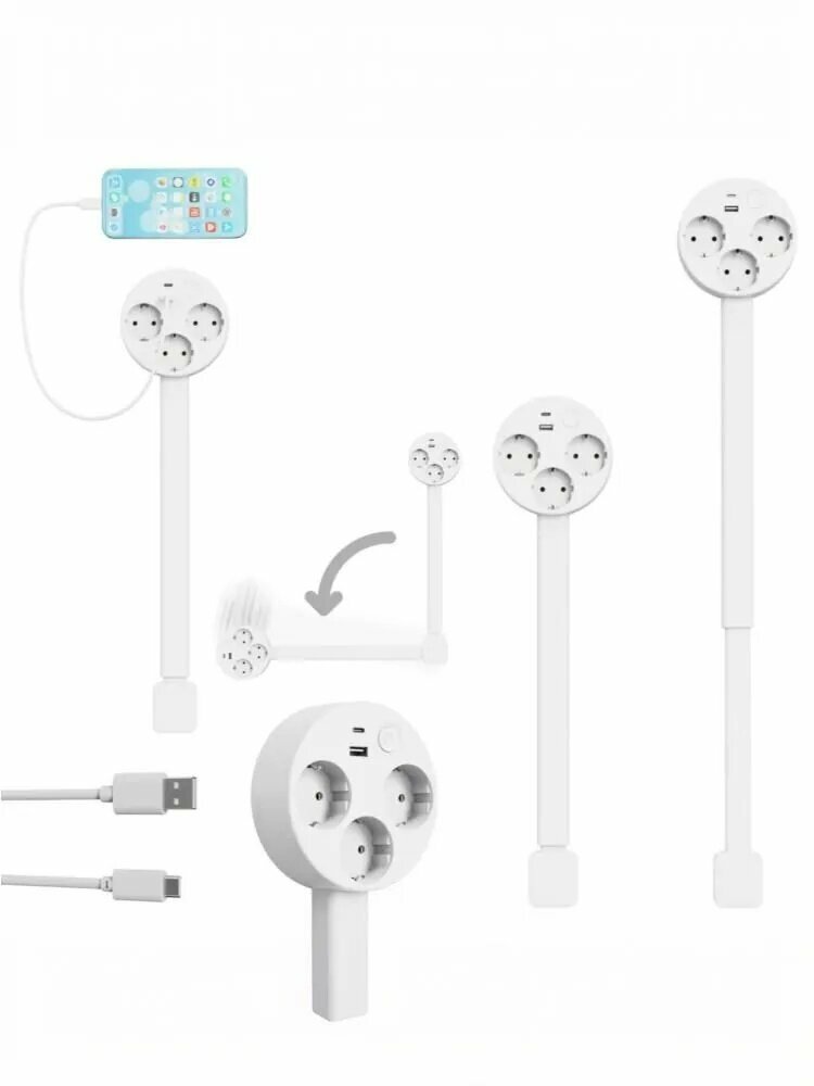 Удлинитель с сетевыми разъемами и портами USB для скрытого размещения за мебелью
