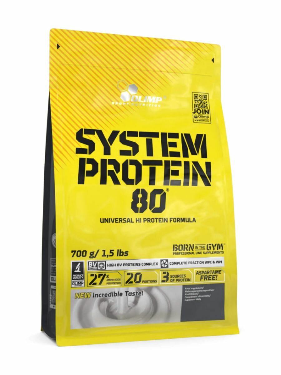 Olimp Sport Nutrition, System Protein 80, Протеин сывороточный для похудения и набора мышечной массы, порошок 700 г, Ваниль