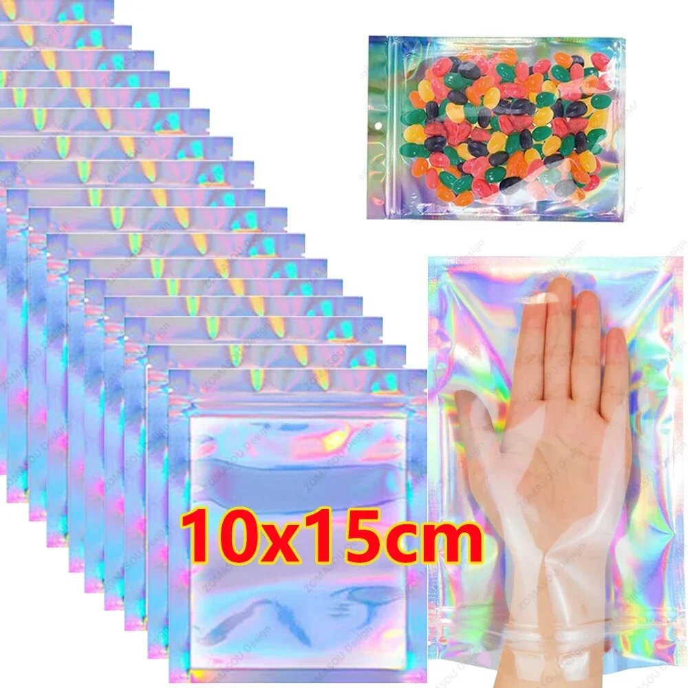 400-1 шт. пластиковые цветные лазерные герметичные пакеты, закрывающаяся голографическая сумка, сумка для конфет, еды, ожерелье, подарочная упаковка для ювелирных изделий, сумка для хранения