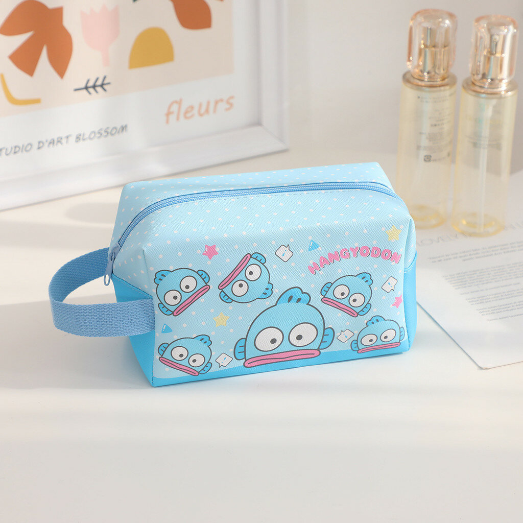 Polka dots pochacco head travel storage bag pu compact multiuse travel case for makeup and stationery dot head ugly fish
