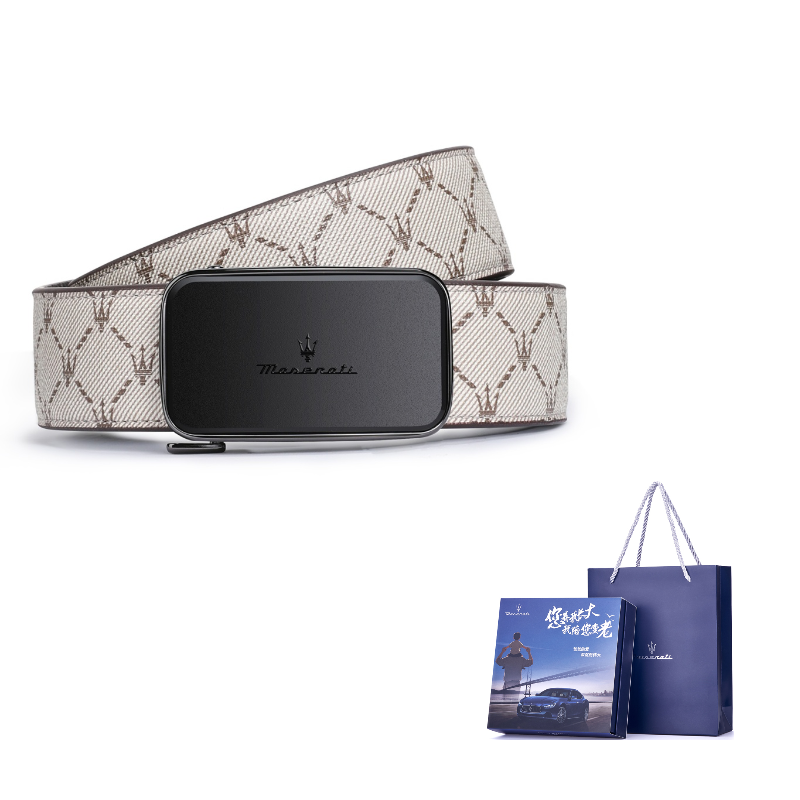 Maserati Alloy Top Grain Cow Leather Belt Men's Black Width 3.5cm Belt 115cm