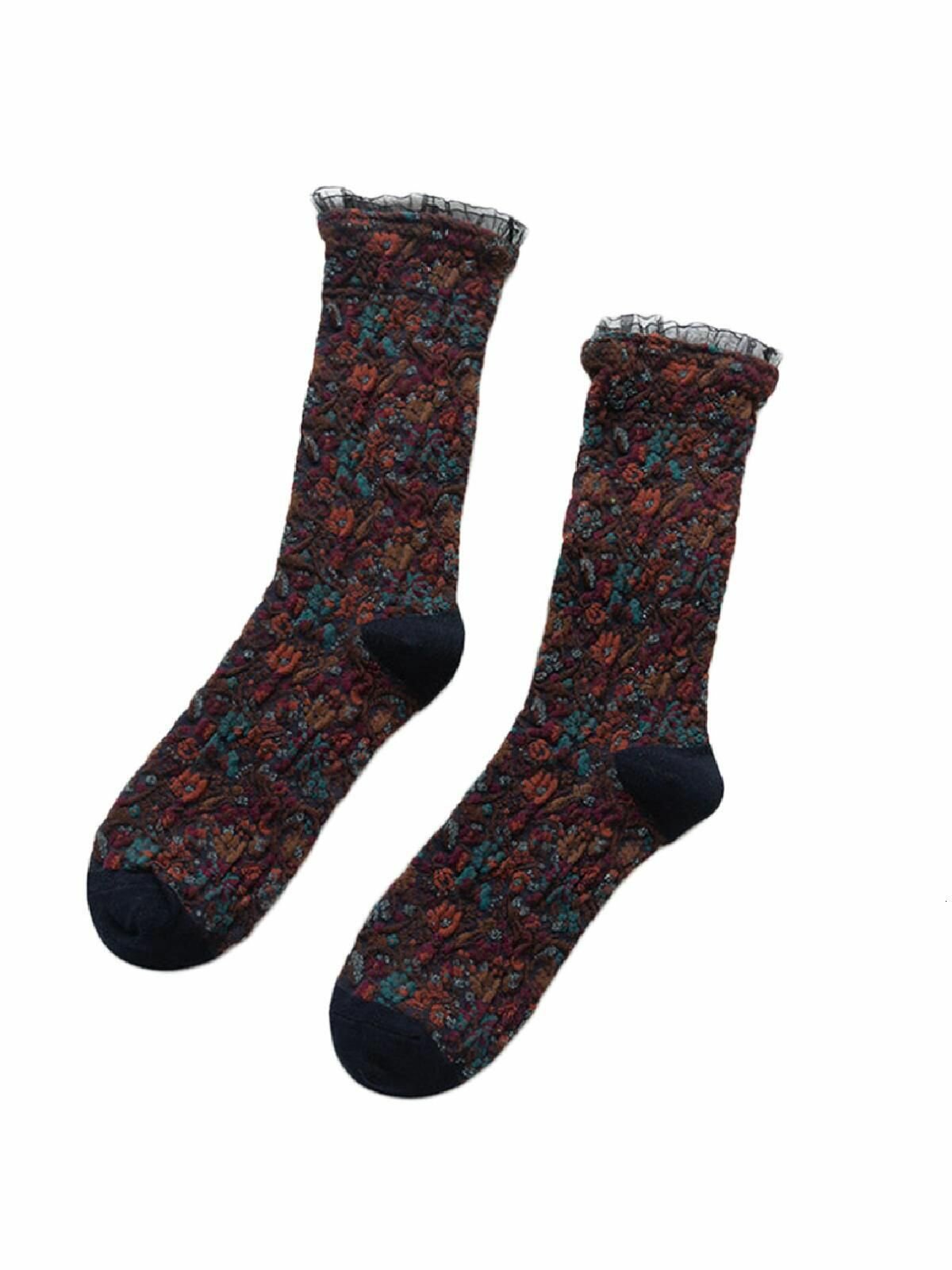 Японские кружевные гольфы для женщин, Темно-синий каблук