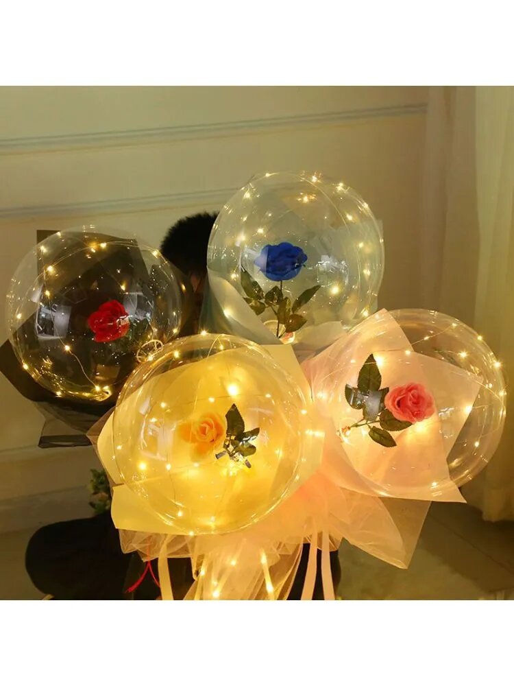 Прозрачный светодиодный шар с подсветкой 4 шт. Светящиеся шары с цветами, для подарка.