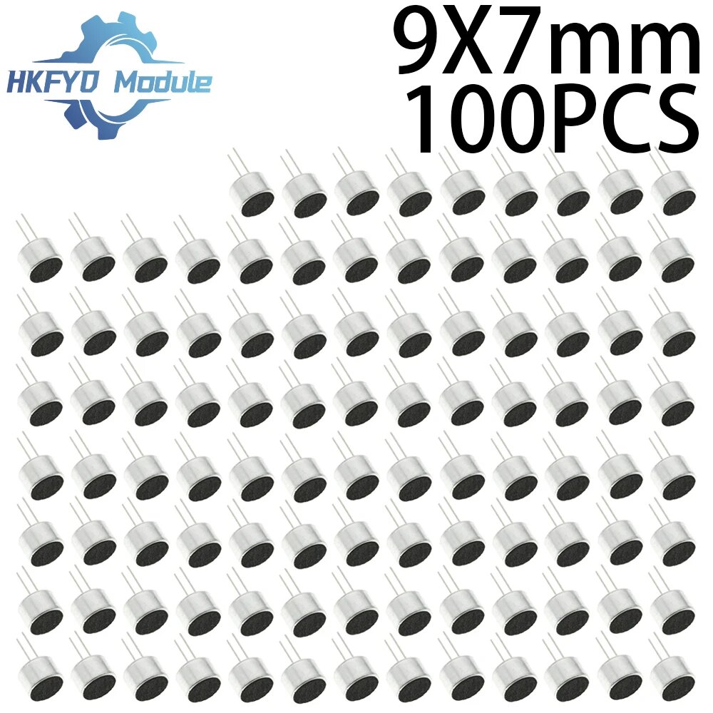 Электретные конденсаторные микрофоны, 10-100 шт, 52 дБ 9X7mm 2pin 100PCS