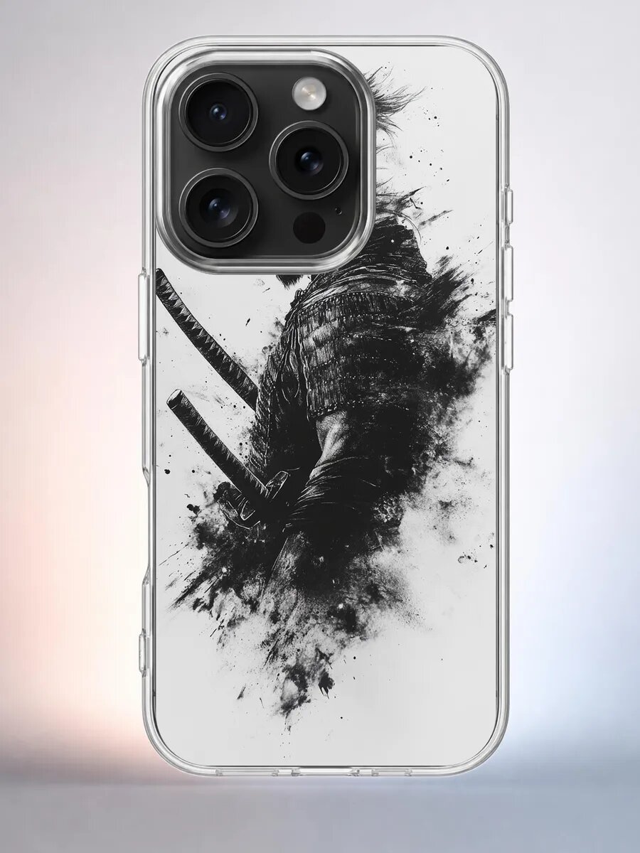 Чехол iPhone 15 Pro самурай с катанами силиконовый