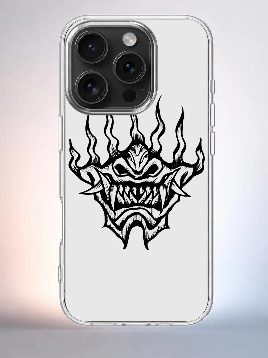 Чехол iPhone 15 Pro демон маска силиконовый прозрачный
