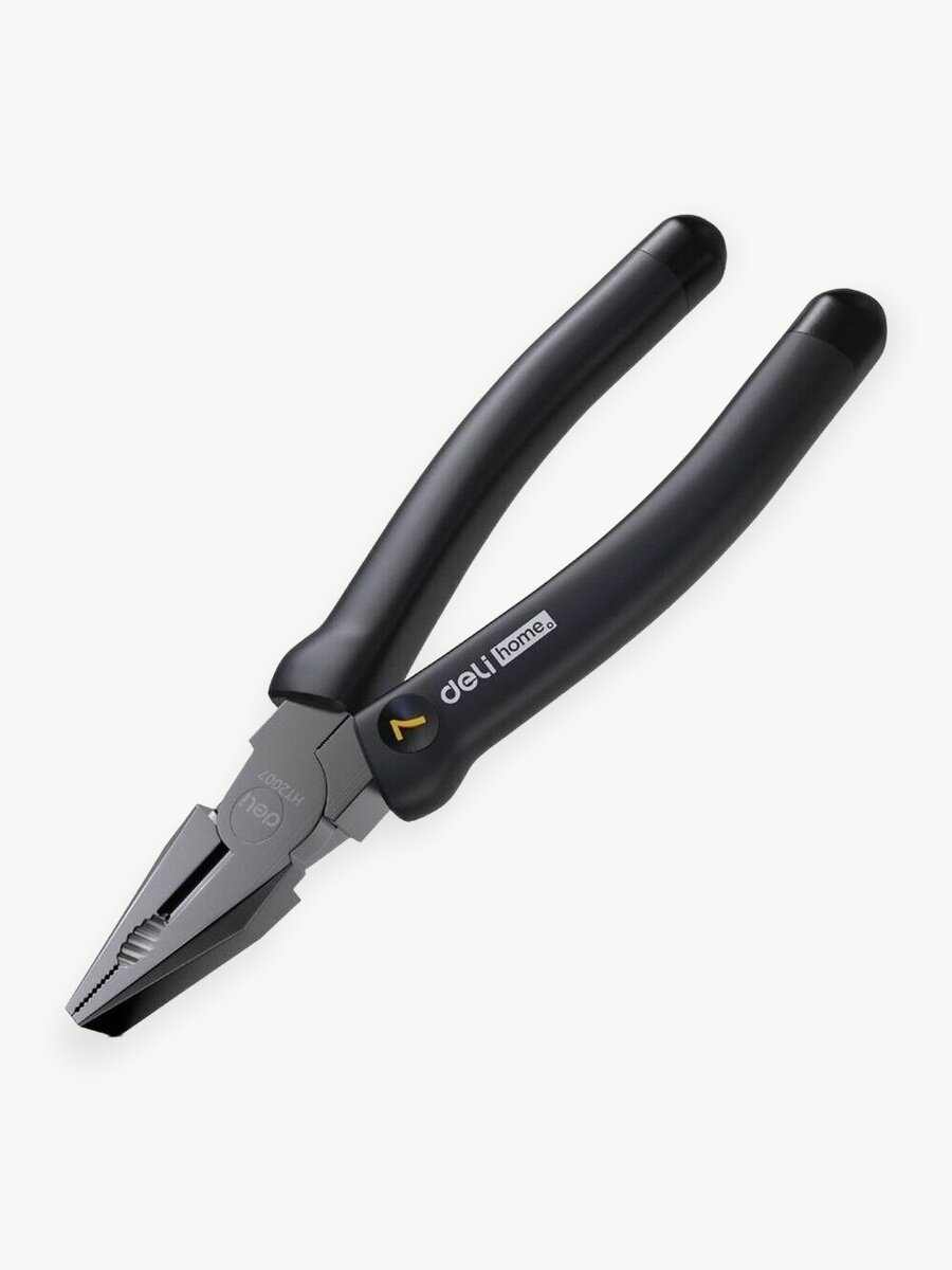 Комбинированные плоскогубцы "Home Series Black" Deli HT2007 180мм (эксклюзивный дизайн, рукоятка софттач пластик, подарочная упаковка)