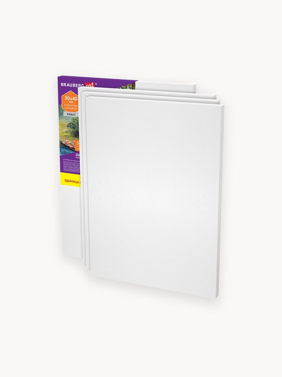 Холсты на подрамнике в коробе Набор 4 шт. (30х40 см), 280 г/м2, грунт, 100% хлопок, Brauberg Art Debut, 192511