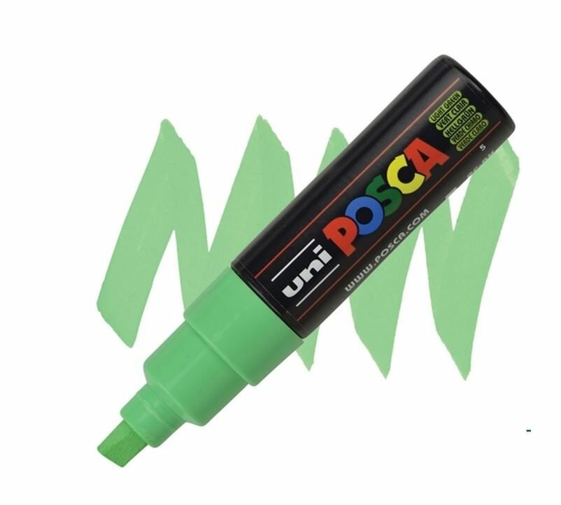 Маркер POSCA PC-8K, флуоресцентно-зелёный, до 8.0 мм, скошенный наконечник