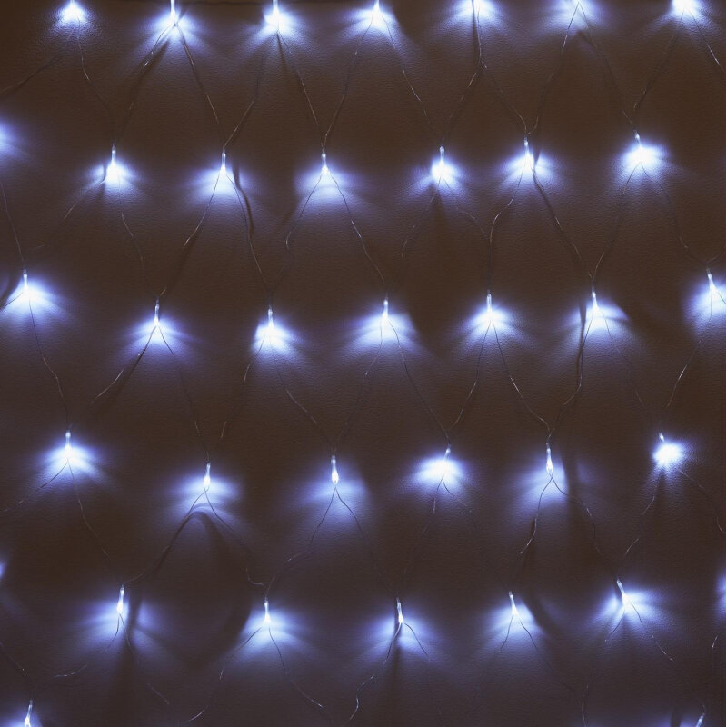 Электрогирлянда холодный бел, 96LED(1,5х1,5м) прозр пров IP20
