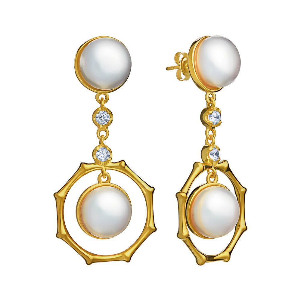 Серьги, серебро, 925 проба, фианит, жемчуг