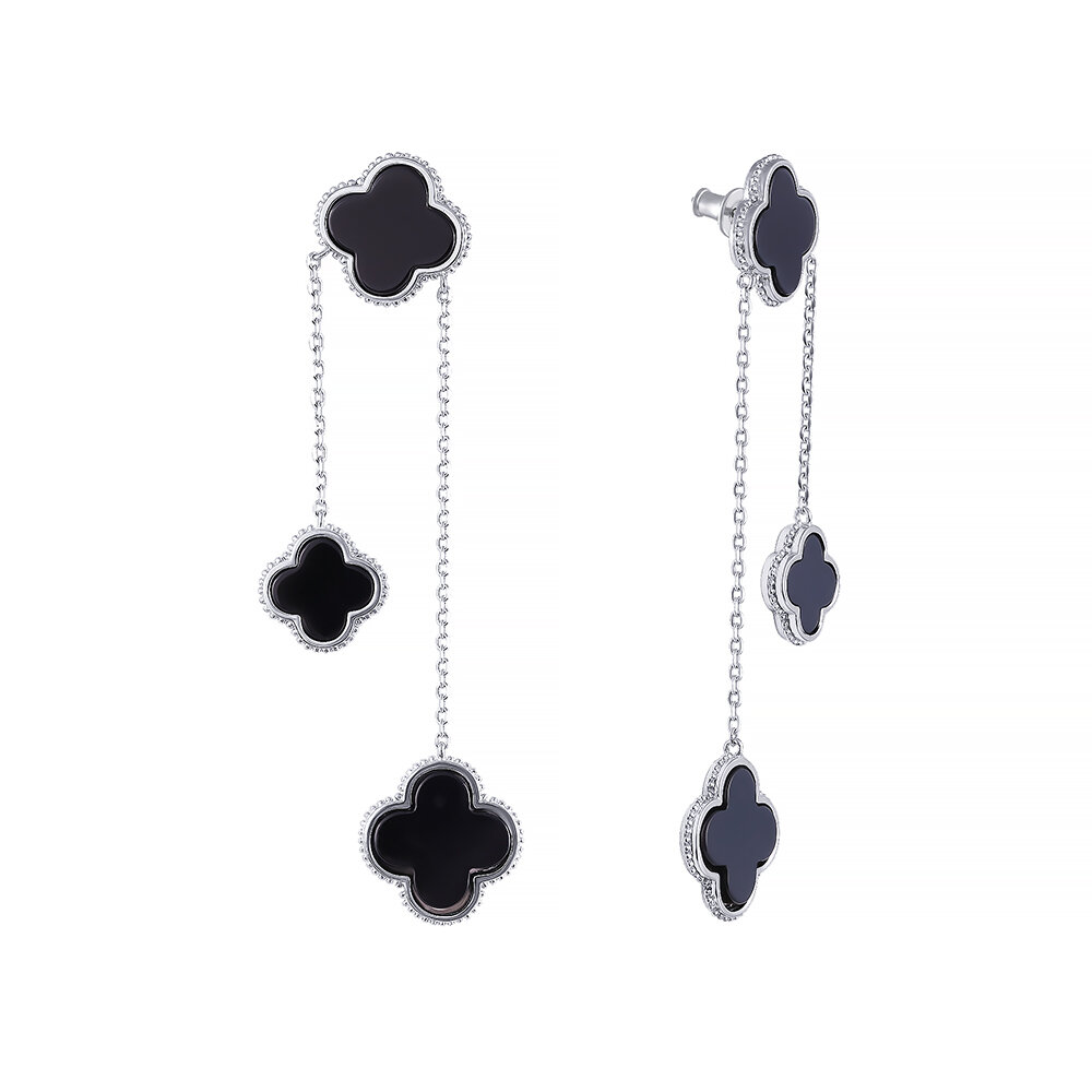 Серьги, серебро, 925 проба, оникс