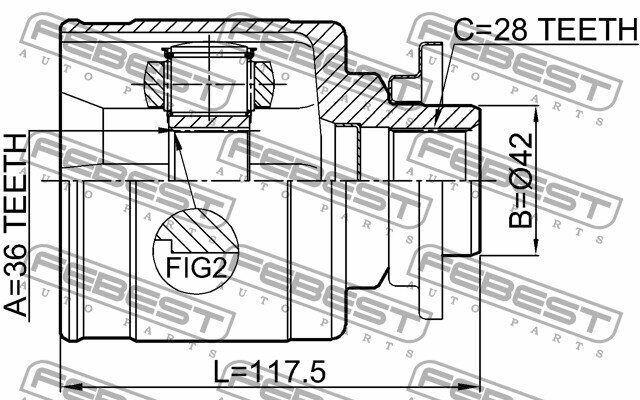 ШРУС внутренний левый 36X42X28 (MAZDA BT-50 2006-) FEBEST, 0511BT50LH FEBEST 0511-BT50LH
