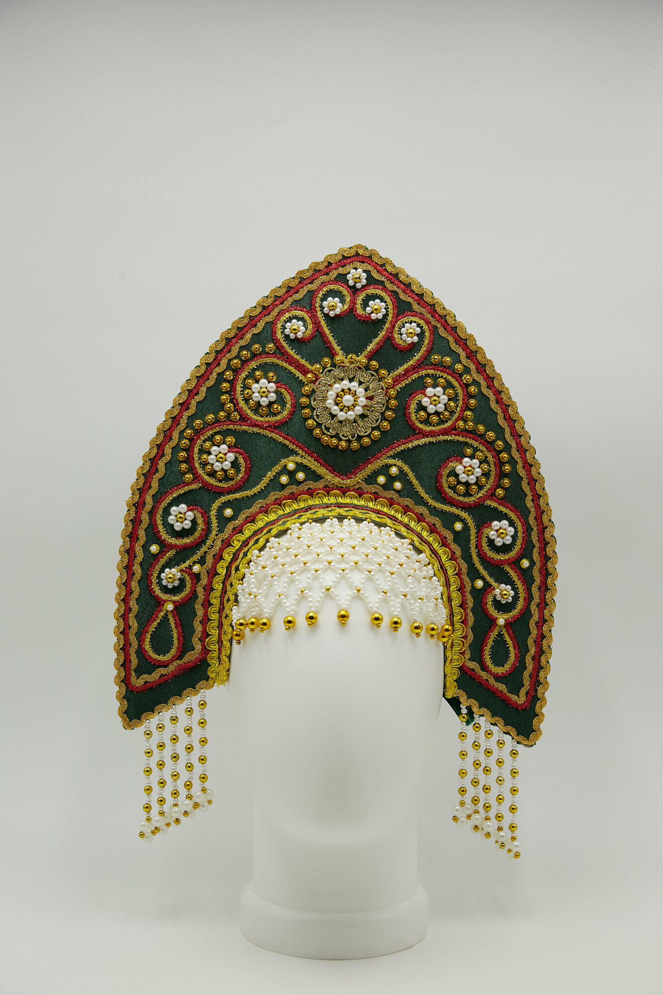 Кокошник Забава Углич "Ярославна" КЯ-04, зеленый, красный-золото