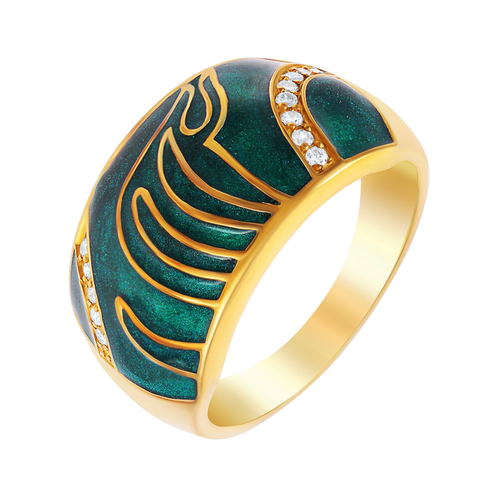 Кольцо, серебро, 925 проба, фианит, эмаль