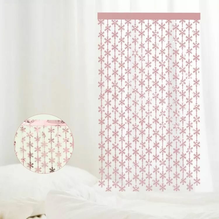 Занавес фольгированный Снежинки розовые 100х200 см