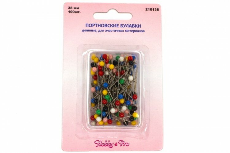 Булавки портновские Hobby&Pro в контейнере, материал металл + пластик, цвет ассорти, 1034-037, 1уп (100шт)