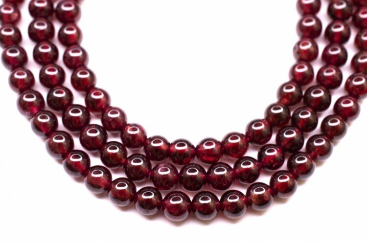 Бусина круглая Гранат 4мм, оттенок бордовый, 565-008, 1 нить (около 109шт)