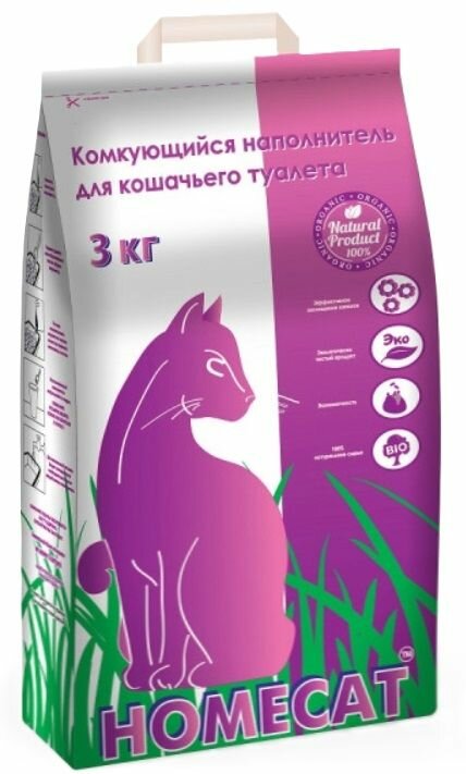 Homecat Комкующийся наполнитель для кошачьих туалетов, глиняный, 3 кг