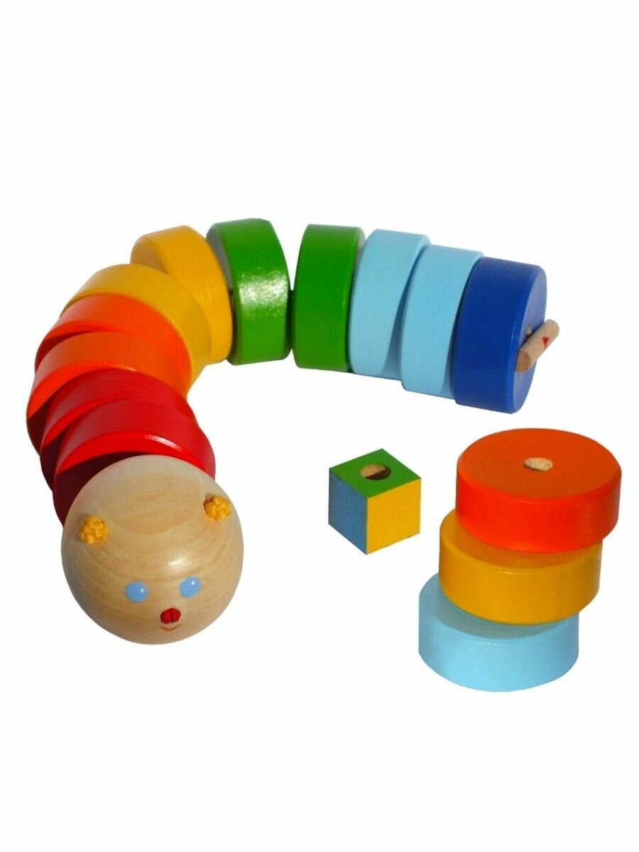 Шнуровка для детей деревянная "Веселая гусеница"