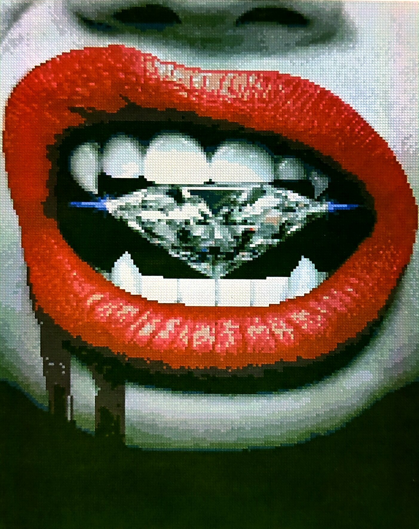 Алмазная мозаика Девушка, джокер, 40x50, квадратные стразы попарт, лицо, губы, абстракция, яркая , чёрно-белая