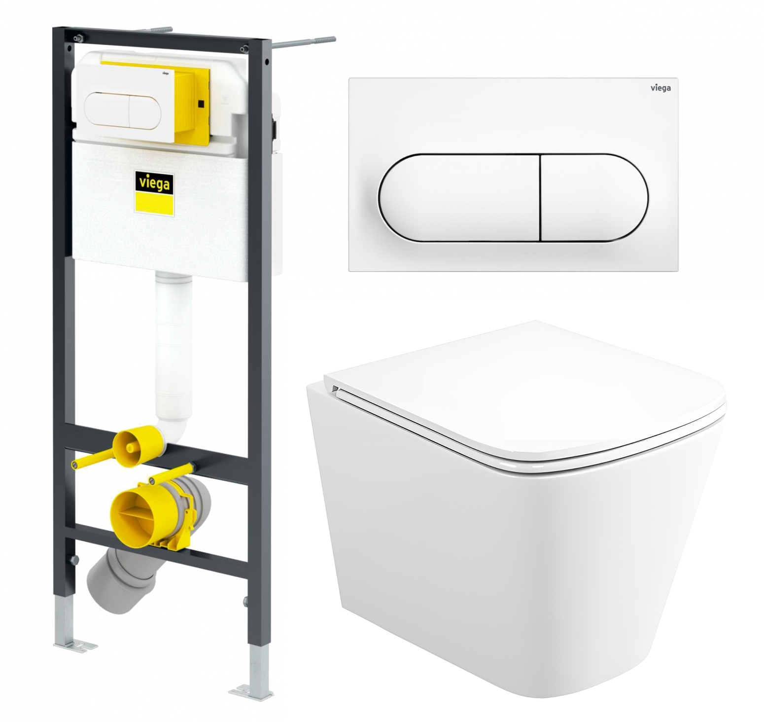 Комплект 3 в 1 инсталляция Viega Prevista 8524.11 + Унитаз подвесной Enio Binario Tornado 1.0 + кнопка белая