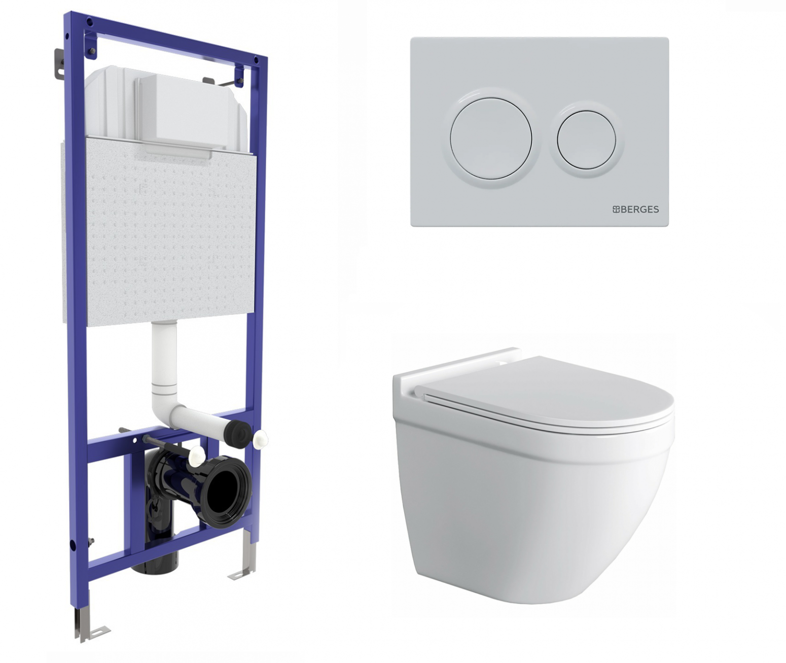 Комплект 3 в 1 инсталляция Berges Novum O4 + Подвесной унитаз Owl 1975 Cirkel-H с кнопкой белой
