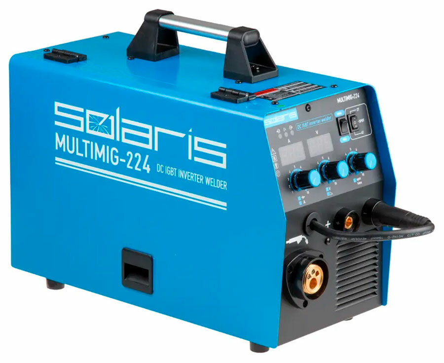 Полуавтомат сварочный Solaris MULTIMIG-224, 230 В, MIG/FLUX/MMA, евроразъем, горелка 3 м, смена полярности, 2T/4T/Spot
