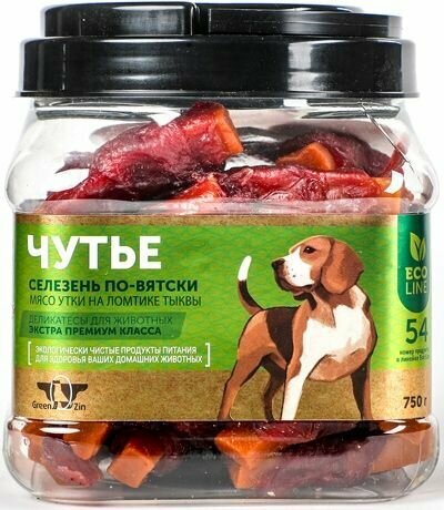 Green Qzin Лакомство для собак, Чутье, мясо утки на ломтике тыквы, 750 гр